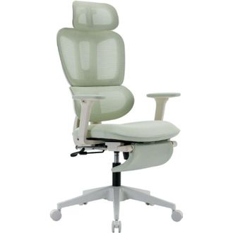 Elle Chaise de Bureau Ergonomique en Maille avec Repose-Pieds R&eacute;tractable, Dossier Double, Soutien Lombaire et Accoudoirs 4D vert