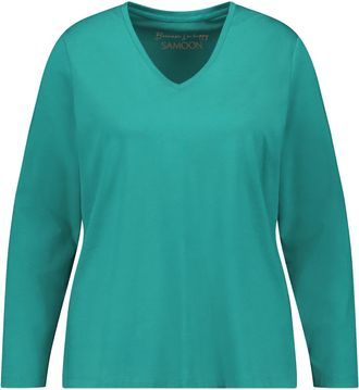 Samoon Damen Basic Langarmshirt Langarm unifarben Smaragd 46