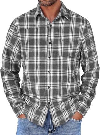 Coofandy Chemise &agrave; Carreaux pour Hommes Chemise &agrave; Carreaux Moderne pour Hommes avec Manches Longues Button Down Regular Fit Chemises avec Poches Gris fonc&eacute;-Bla