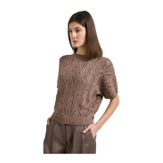 PESERICO Femme, Pulls, Brun, Taille: 36 FR T-shirt en maille ajour&eacute;e