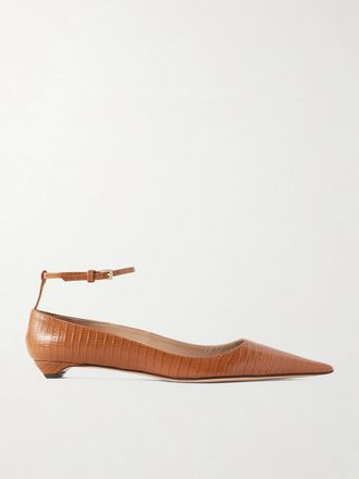 Tom Ford Snake-effect Leather Point-toe Ballet Flats - Brown