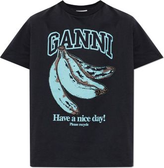 Ganni Femme, Tops, Noir, Taille: 36 FR T-shirt Classique avec Imprim&eacute;