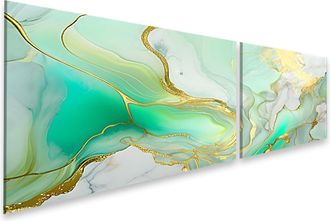 Islandburner Prime Bild auf Leinwand Goldene Abstrakte Kunst auf Türkis Hintergrund Bilder Wandbilder Poster