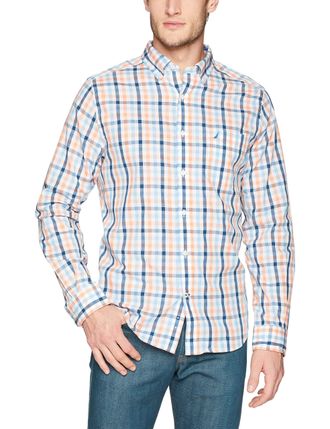 Nautica Herren Knitterfreies Langarmhemd mit Knopfleiste Vorne Hemd mit Button-Down-Kragen, Guava Punch, X-Groß