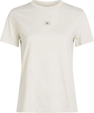 Calvin Klein Jeans Femme, Tops, Beige, Taille: 36 FR T-shirt en coton beige avec Étiquette Tissée