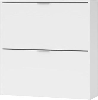 HOGAR 24 Hogar24 - Meuble &agrave; chaussures avec 2 portes pliantes en blanc mat, meuble de couloir de chambre &agrave; coucher de style moderne 76 x 75 x 22 cm