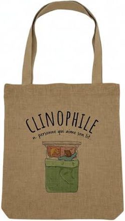 Fabulous Sac Shopping Tote Bag Aspect Lin - Clinophile Fain&eacute;ant Sommeil Chat Dessin - Sac de Courses Toile Epaisse 360g Beige Naturel Cabas Port&eacute; Epaule Solide