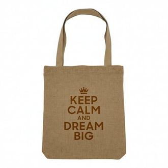 Fabulous Sac Shopping Tote Bag Aspect Lin - Keep Calm and Dream Big Reve Angleterre - Sac de Courses Toile Epaisse 360g Beige Naturel Cabas Port&eacute; Epaule Solide