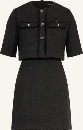 Maje Set: Tweed-Kleid Und Tweed-Jacke Mit Glitzergarn Und Schmucksteinen schwarz