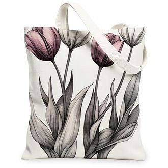Generic Sac fourre-tout en toile de tulipe printani&egrave;re pour faire du shopping, 33 x 38,1 cm, simple et mignon, motif floral, r&eacute;utilisable, sac d&eacute;picerie pour 