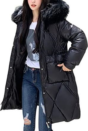 ORANDESIGNE Manteaux Duvet Femme Doudoune Longue Manteau Hiver Manteau Zippé épais Chaud Parka Blouson avec Capuche Fourrure Grande Taille Duvet en Coton A-noir X