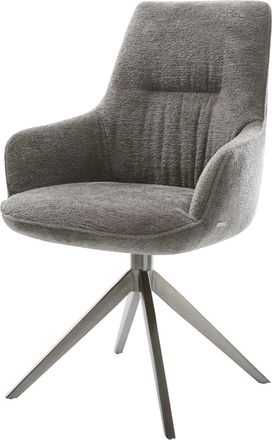 DELIFE Esszimmerstuhl Zelia-Flex mit Armlehnen Kreuzgestell breit Graphit Boucl&eacute; Soft Schlamm 360&deg; drehbar Wippfunktion Taschenfederkern