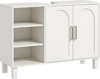 HOMCOM Waschbeckenunterschrank, Badezimmerm&ouml;bel, mit Schrank auf Zwei Ebenen, 2 T&uuml;ren, verstellbare Einlegeb&ouml;den, auf F&uuml;&szlig;en, aus Holz, 90 x 30 x 63 cm, creme