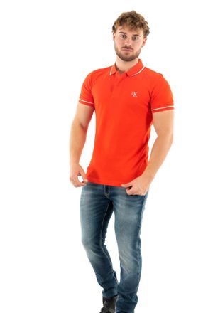 Calvin Klein Jeans Herren Poloshirt Kurzarm Slim Fit, Rot (Fiery Red), XXL