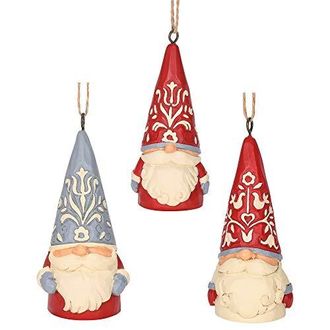 Enesco Jim Shore Heartwood Creek Ensemble de Nains de Noël nordiques miniatures à Suspendre, 7,6 cm de Haut, Blanc Sale, Rouge, Gris