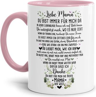 Tassendruck Tasse mit Spruch für Mama - Danke Mama - Geschenk für die Beste Mama zum Mutterag - Keramik Innen & Henkel Rosa, 300 ml