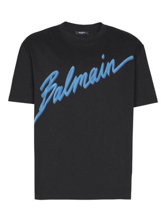 Balmain T-Shirt mit beflocktem Finish - Blau