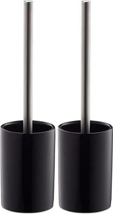 Relaxdays WC-Garnitur Keramik, WC-B&uuml;rstenhalter mit Toilettenb&uuml;rste, Wechselb&uuml;rstenkopf, freistehend, 36 cm, schwarz (Packung mit 2)