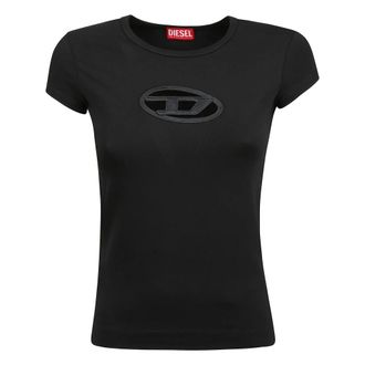 Diesel Femme, Tops, Noir, Taille: 42 FR T-shirt slim fit avec logo brod&eacute;