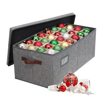 Relaxdays Weihnachtskugel Aufbewahrungsbox, 96 Kugeln, HxBxT: 26 x 66,5 x 33 cm, Polyester, Pappe, Kugelkiste, grau