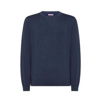 Sun 68 Vintage Wollpullover mit Rundhalsausschnitt und gesticktem Logo - - Knitwear - Herren - Blau - XL