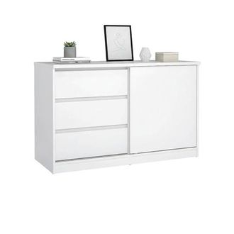 Dmora Kommode Nathalie, Wohnzimmerbuffet, Wohnzimmer-Sideboard, Moderne K&uuml;chen-Speisekammer, 119x50 h76 cm, Wei&szlig;