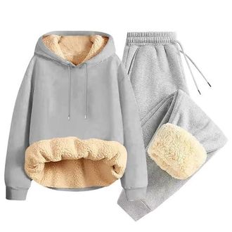 Generico Combinaison dhiver pour femme de sport en polaire chaude compl&egrave;te en molleton avec fermeture &eacute;clair &agrave; capuche et pantalon en velours complet 2 pi&egrave;ces 