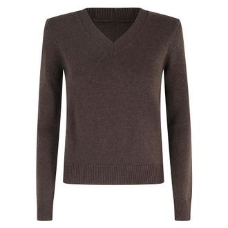 Maison Margiela Pull Marron Col V Manches Longues - Femme - Pulls - Brun - Taille: 38 FR