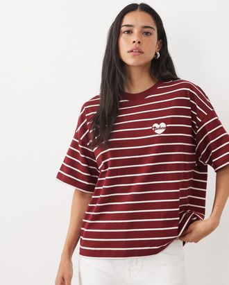 Barbour Ambleside kurz&auml;rmliges gestreiftes Oberteil mit Herzlogo in Rot/Wei&szlig;
