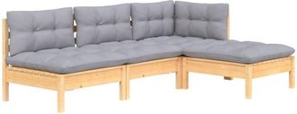 vidaXL Salon de jardin 4 pcs avec coussins gris Bois de pin vidaXL