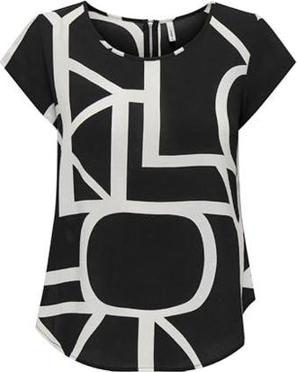 Only ONLVIC S/S AOP Top Noos PTM, T-Shirt Femme, Black/AOP:Maritime Great Logo
