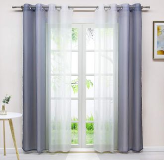 Joyswahl Gardine Voile Vorhang mit Farbverlauf Design »Agnes« Dekoschal Fenster Schal BxH 140x145cm Grau mit Ösen 2er Pack