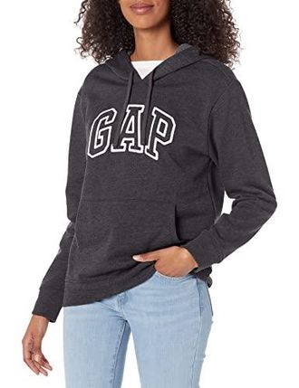 GAP Logo Hoodie Hooded Pull-on Sweatshirt Maillot de survêtement, Gris foncé, L Femme