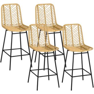 HOMCOM Lot de 4 tabourets de bar - HOMCOM - dossier en cannage et repose-pieds - cadre en acier - 42,5x52x102cm - jaune