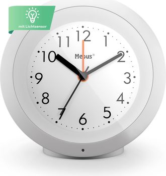 Mebus analoger Quarz-Wecker mit Lichtsensor, Weckwiederholung und gut ablesbarem Zifferblatt, lautlos ohne Ticken, runde Form, 10 cm Durchmesser, Material: 