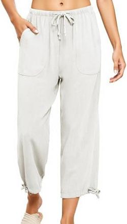 Generic Pantalon en coton et lin pour femme - Jambe large - Pantalon de plage d&eacute;t&eacute; pour femme - Confortable - Pantalon de yoga Palazzo XIYU26083, blanc, XXL