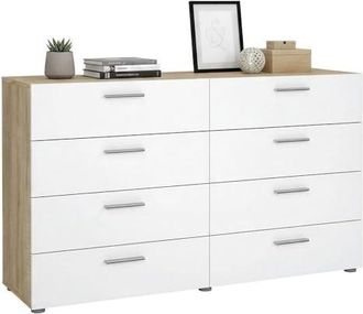Dmora Kommode Solene, Wohnzimmerbuffet, Wohnzimmer-Sideboard, Moderne K&uuml;chen-Speisekammer, 140x40 h82 cm, Eiche und Wei&szlig;