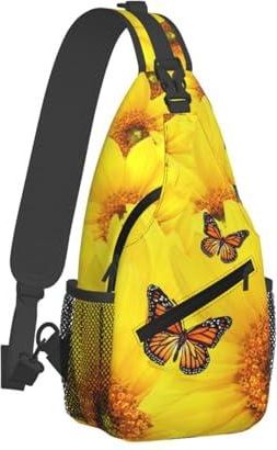 Generic Sacoche Tactique Papillons aux fleurs jaunes Casual Sac De Poitrine Antivol Sac Poitrine pour &eacute;cole Randonn&eacute;e Femme