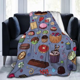Hdadwy Sweet Biscuit Croissant Chocolate Blueberry Überwurfdecke, ultraweiches Flanell-Fleece, Bettdecke, Mikrofaser-Bettdecke für Sofa, Couch, Schlafzimmer,