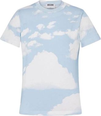 Moschino unisex, Tops, Bleu, Taille: S T-shirt en jersey de coton Archive Clouds