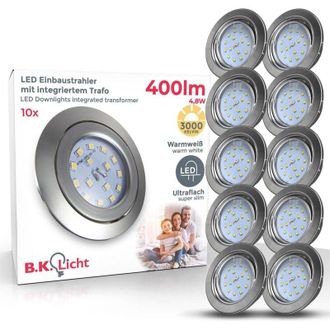 B.K.Licht B.k.licht - lot de 10 spots led encastrables 230V orientables ultra-plats lumi&egrave;re blanc chaud taille trou 68mm spots led 86x26 mm nickel mat