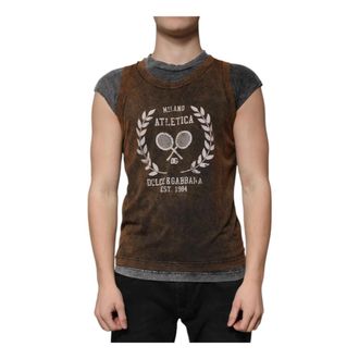 Dolce & Gabbana Braunes Baumwoll-Crew-Neck-&Auml;rmelloses T-Shirt - - Tops - Herren - Braun - XL