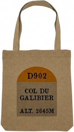 Fabulous Sac Shopping Tote Bag Aspect Lin - Col Du Galibier Borne V&eacute;lo France Cyclisme Tour Montagne - Sac de Courses Toile Epaisse 360g Beige Naturel Cabas Po