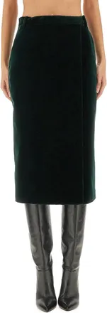 Saint Laurent Velvet Crossover Skirt - Green