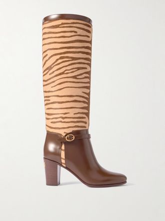 Valentino Garavani Bottes En Cuir Et En Fa&ccedil;on Poulain &Agrave; Imprim&eacute; Z&egrave;bre Et &Agrave; Boucles Pattie 75 - Marron