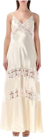 Alberta Ferretti Femme, Robes, Blanc, Taille: 36 FR Abito Shiny Satin