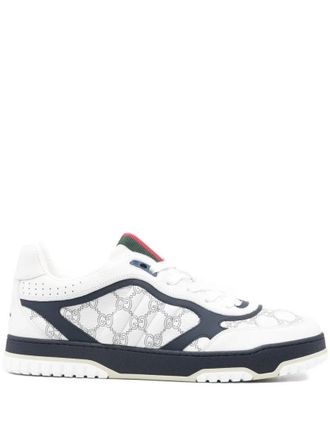 Gucci Low-Top Sneaker - White Calfskin Flat Shoes With Navy Overlays - Gr. 11 - in Wei&szlig; - f&uuml;r Damen