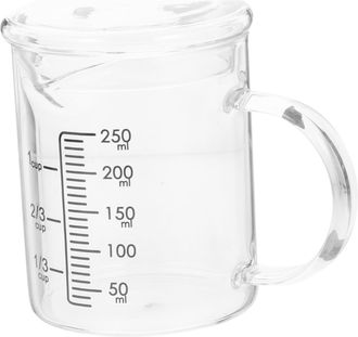 Aboofan Multifunktions Messbecher Glas Mit Skala 250ml Hitzebest&auml;ndig Und Glatt F&uuml;r K&uuml;che Und Backen Mit Glasdeckel