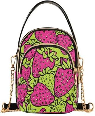 Mnsruu Petit sac &agrave; bandouli&egrave;re amusant couleur fraise en cuir pour femme