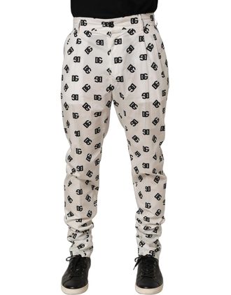 Dolce & Gabbana Mens Logo-Print Cotton Trousers White